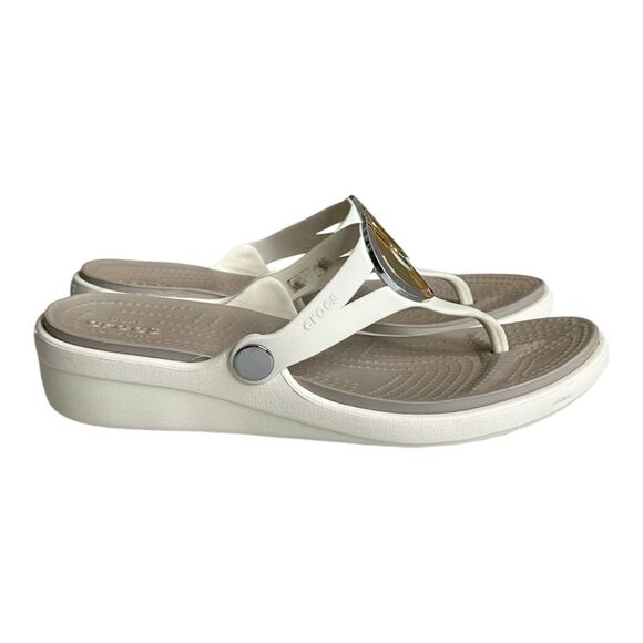CROCS | Shoes | Crocs Sanrah Embellished Wedge Flip Womens Size W8 ...